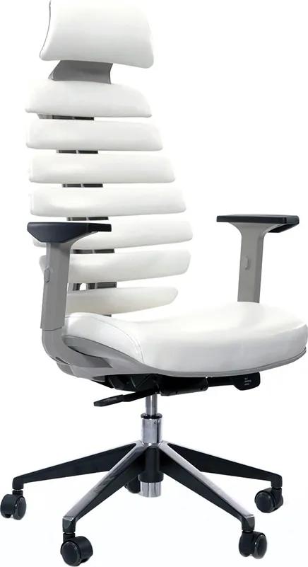 Kancelářská židle FISH BONES PDH, šedý plast, bílá koženka