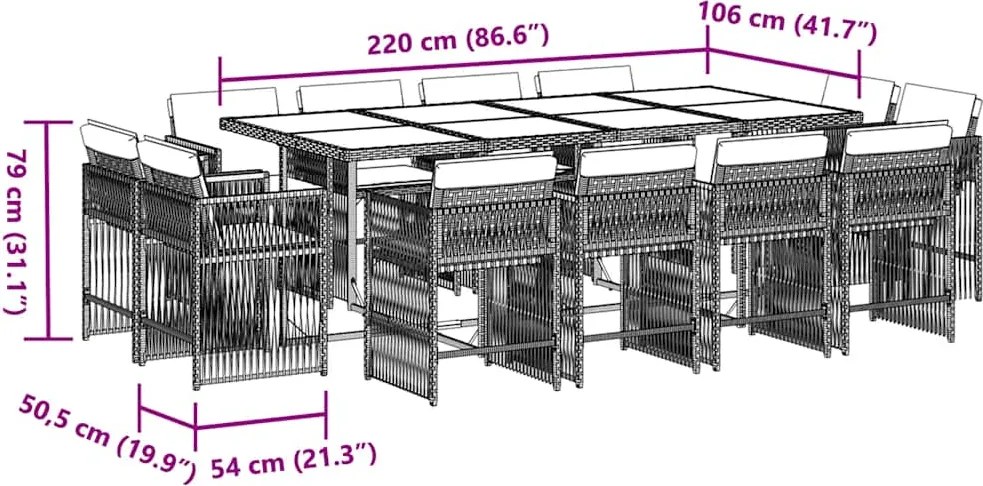 13dílný zahradní jídelní set s poduškami černý polyratan 3211759