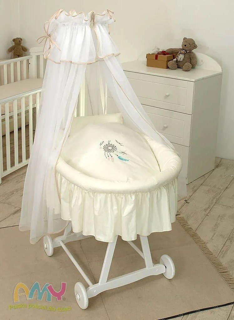 Svět pokojů Proutěný košík pro miminko s kompletním vybavením bílý - Lapač snů béžový