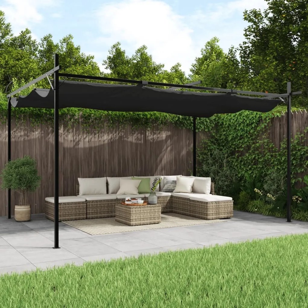 vidaXL Pergola se zatahovací střechou 395 x 292 x 230 cm [360117] Barva: antracitová