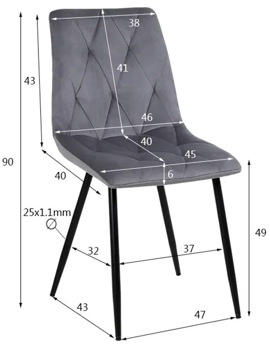 BPS-koupelny Velurová jídelní židle TESA , šedá-černá