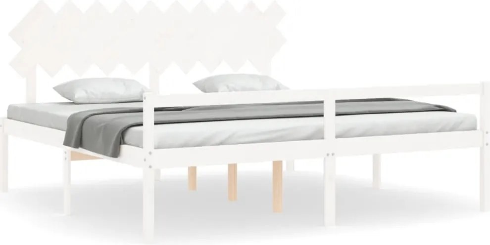 Postel s čelem pro seniory bílý 200x200 cm masivní dřevo 3195567