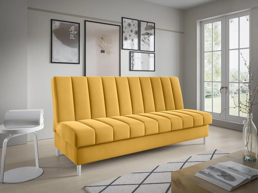 Eka Pohovka VERNE, 200 cm Výběr nohou: Přírodní, Barva látky: Žlutá (Kronos 01)