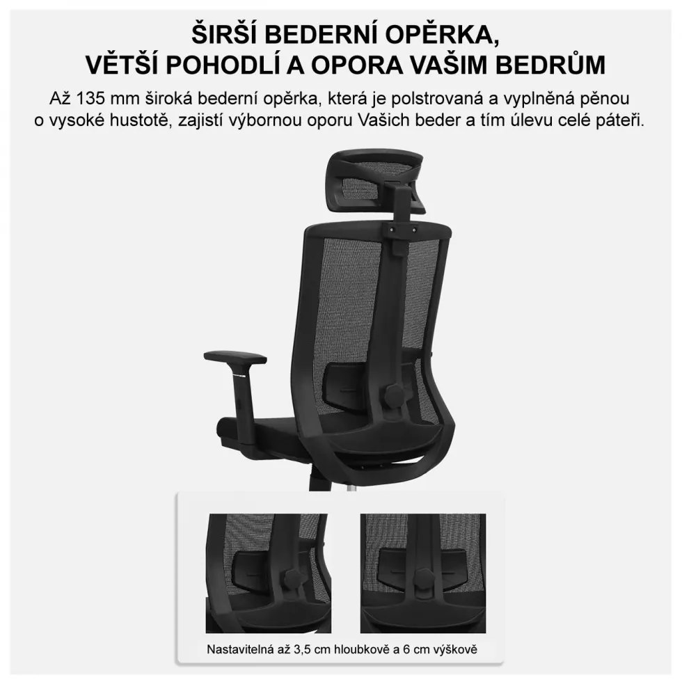 Kancelářská ergonomická židle Neoseat SABRINA — síť / látka, černá, nosnost 150 kg