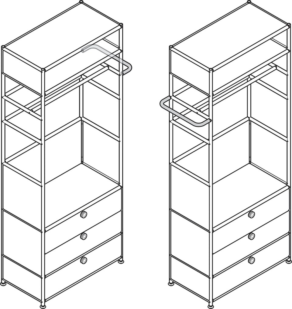 Tchibo - Kovová šatní skříň »Cn3« s šatní tyčí a 3 zásuvkami - barva: bílá