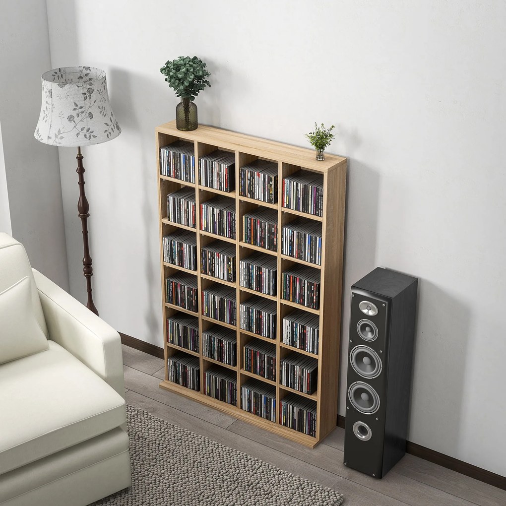 HOMCOM úložný prostor na CD a DVD, multimediální regál s 24 oddíly, maximální kapacita 480 CD/312 DVD, dřevěný regál s nastavitelnými policemi, 89 x …