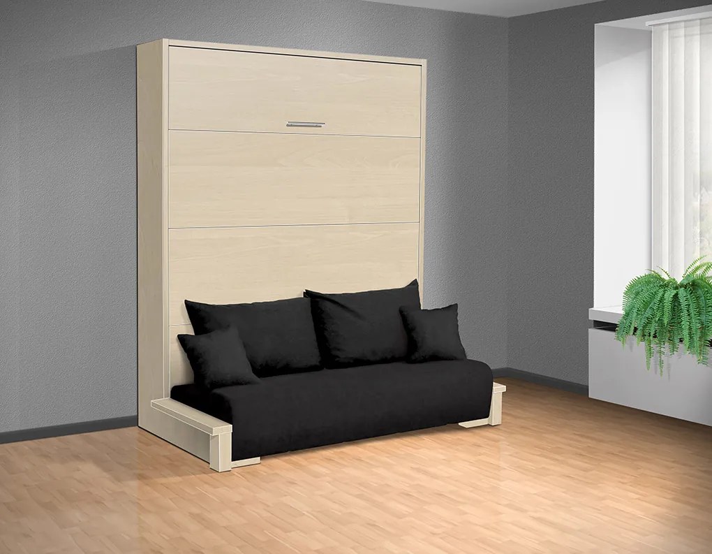Výklopná postel s pohovkou VS 3058P, 200x140 cm barva lamina: Bříza 1715, nosnost postele: vyšší nosnost o 20kg, barva pohovky: ALOVA 04 černá
