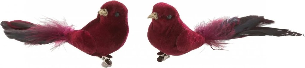 Sada 2ks sametový vínový ptáček Bird s péřovým zdobením – 16*5*5 cm