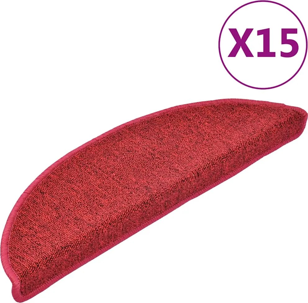 Schodové rohože 15 ks 56 x 17 x 3 cm červené půlkulaté 133881