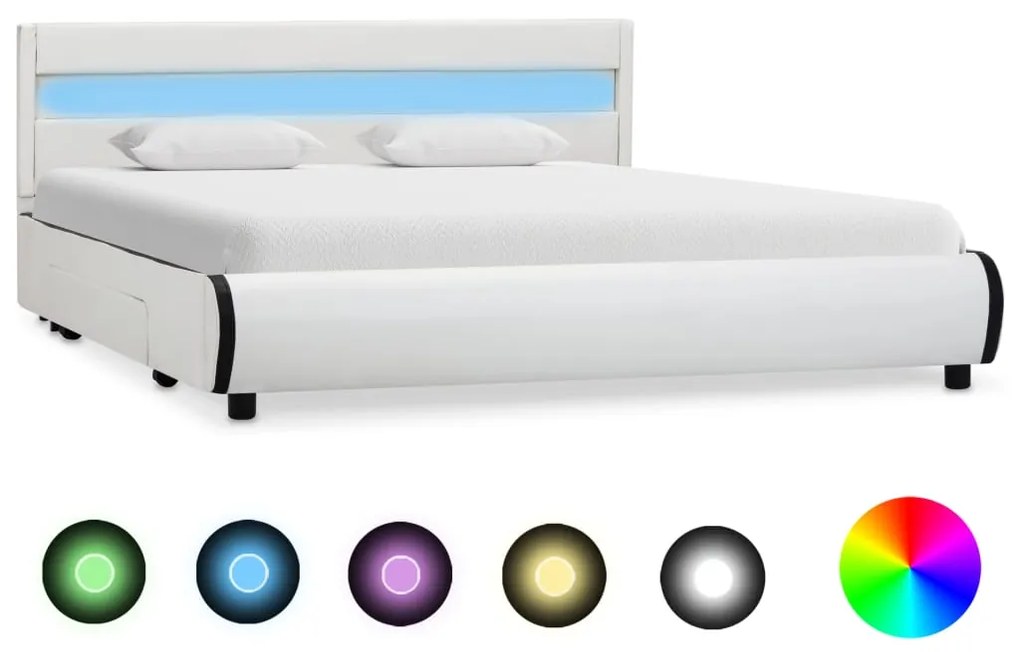 284968 vidaXL Rám postele s LED bílý umělá kůže 120 x 200 cm