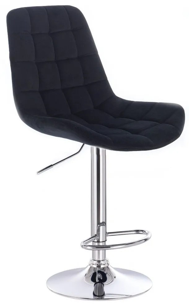 LuxuryForm DESIGN Barová židle PARIS VELUR na stříbrné kulaté podstavě - černá