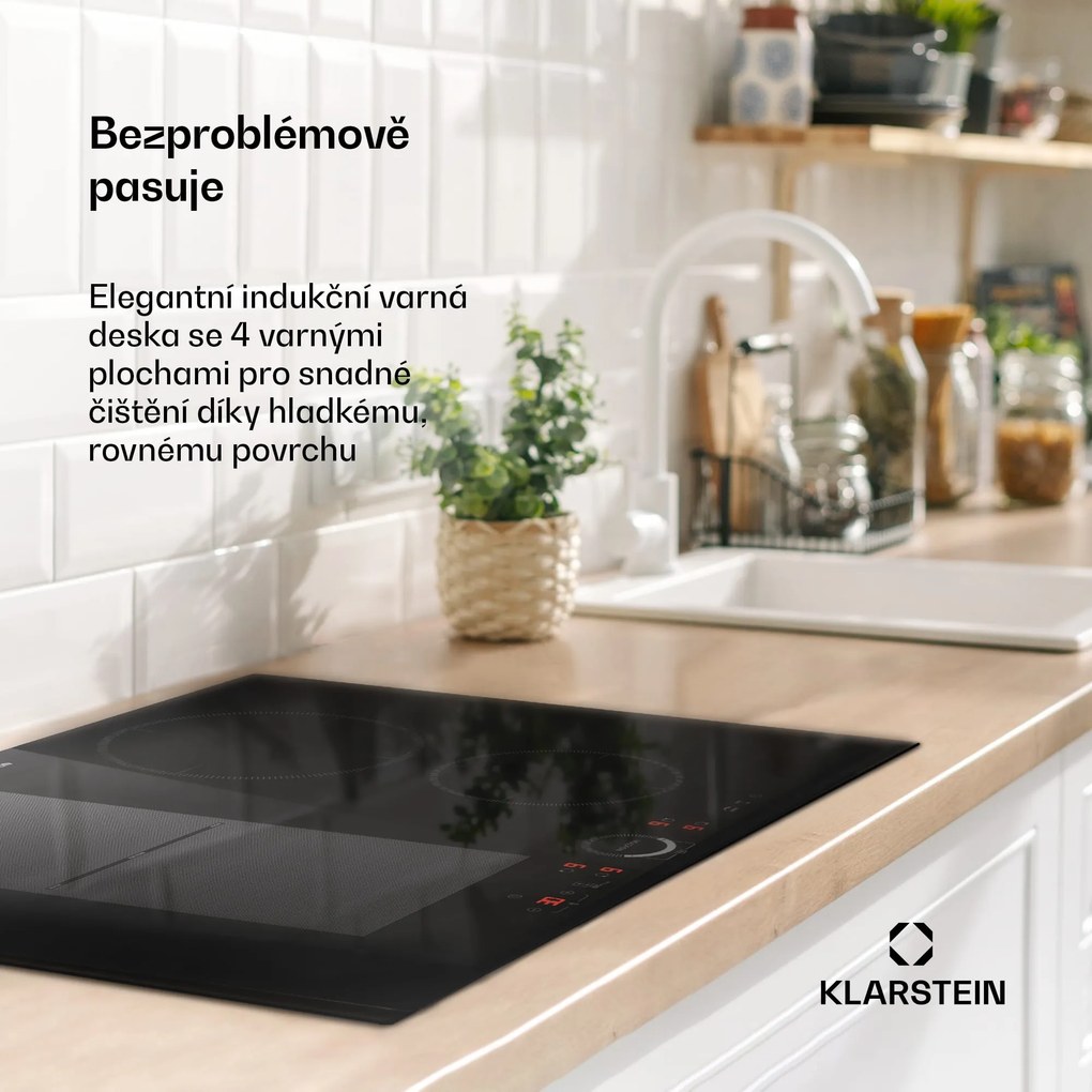 Klarstein Delicatessa 70 Hybrid, vestavná indukční varná deska, 4 zóny, 7000 W, sklokeramika