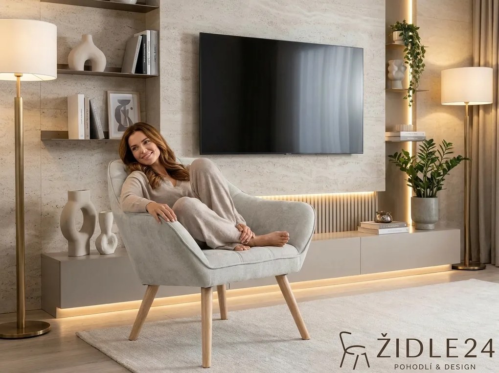 Relaxační křeslo RAVELLE - světle šedá látka