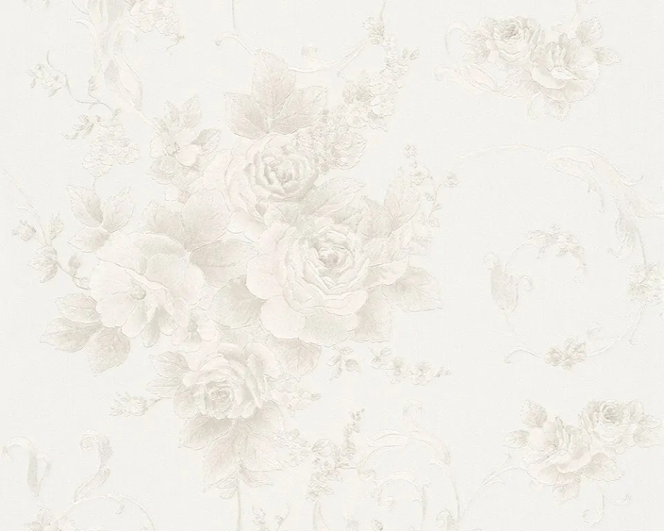 Vliesová tapeta květy šedá, metalická, bílá 30647-2 / Tapety na zeď 306472 Romantico (0,53 x 10,05 m) A.S.Création