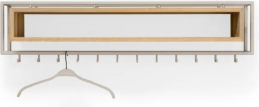 Nástěnný věšák z dubového dřeva v přírodní barvě/taupe s poličkou 118 cm School – Spinder Design