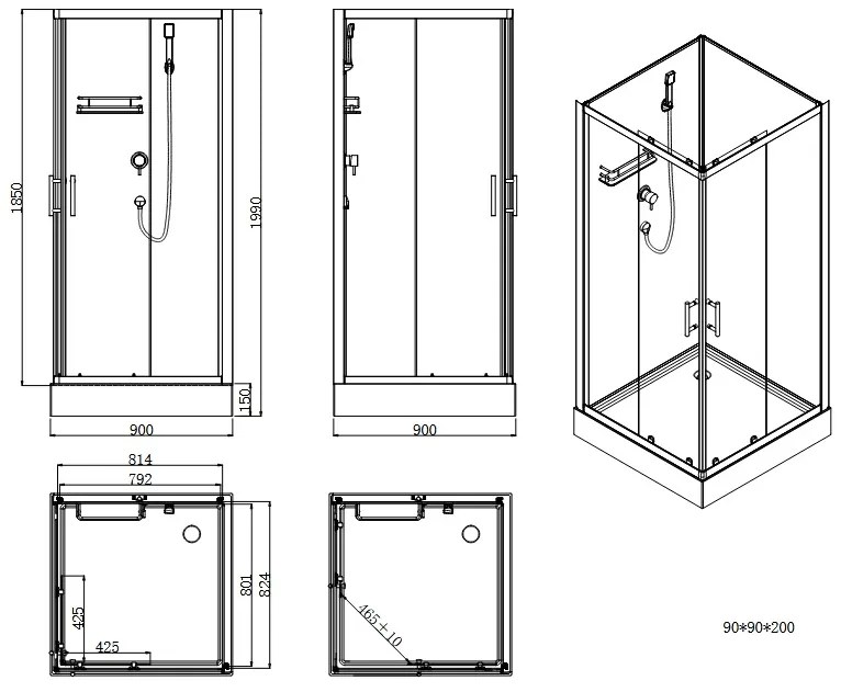 Savana Veduta Wally Black sprchový box Rozměr koutu: 80x80cm