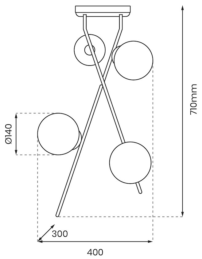 Stropní svítidlo Inter, 4x bílé skleněné stínítko, b