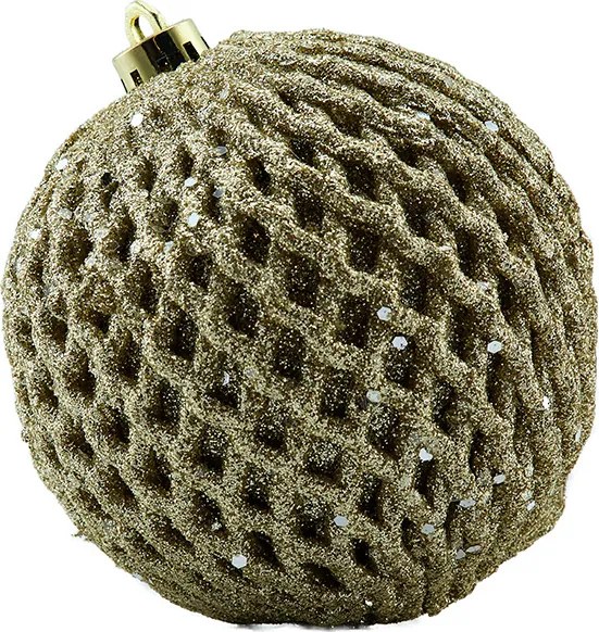 Sada vánočních ozdob zlatá 8 cm plastové baňky, 4× vrásková, 4× matná, 4× glitter, balení 16 ks