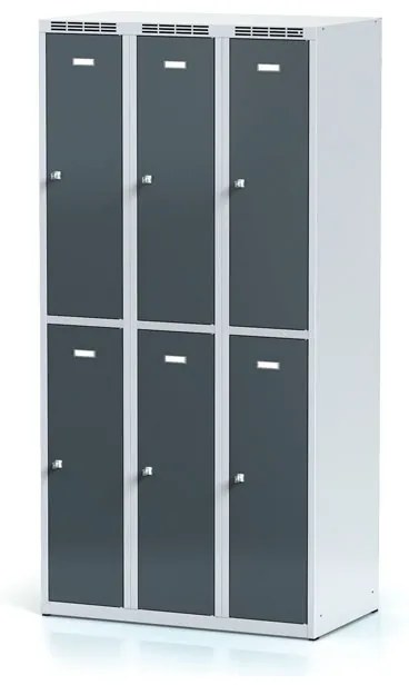 Alfa 3 Kovová šatní skříňka s úložnými boxy, 6 boxů, 1800 x 900 x 500 mm, otočný zámek, tmavě šedé dveře