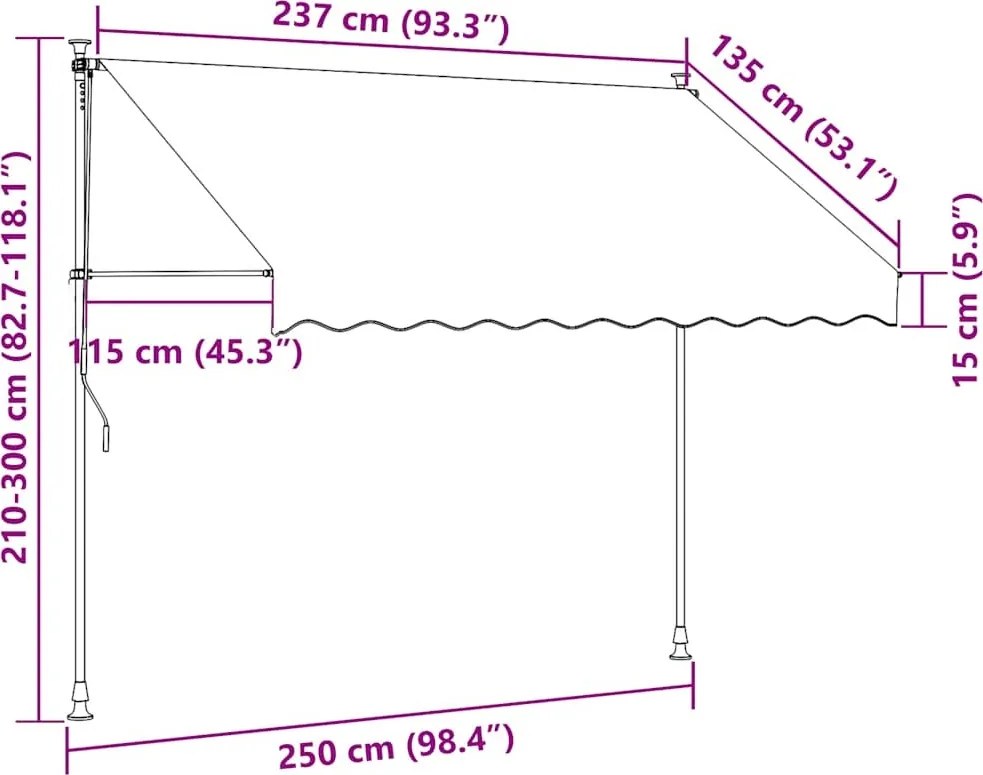 vidaXL Ručně zatahovací markýza s LED světlem 250 cm bílo [145865] Barva: antracitová