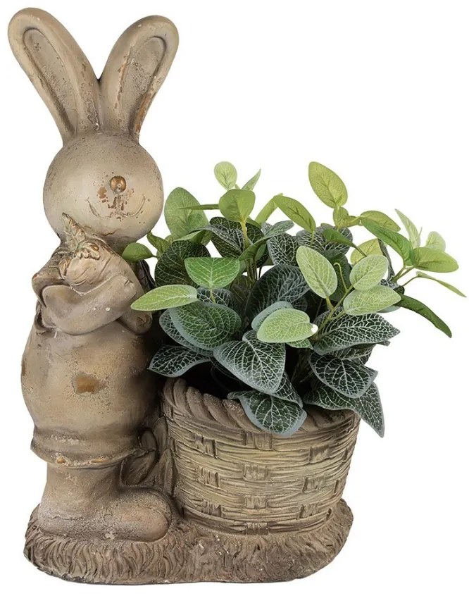 Béžová antik dekorace králík s květináčkem - 38*22*49 cm