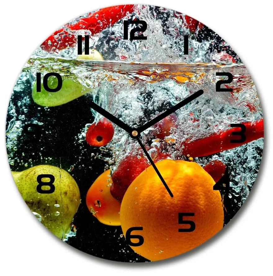 Wallmuralia Skleněné hodiny kulaté Ovoce pod vodou fi 30 cm
