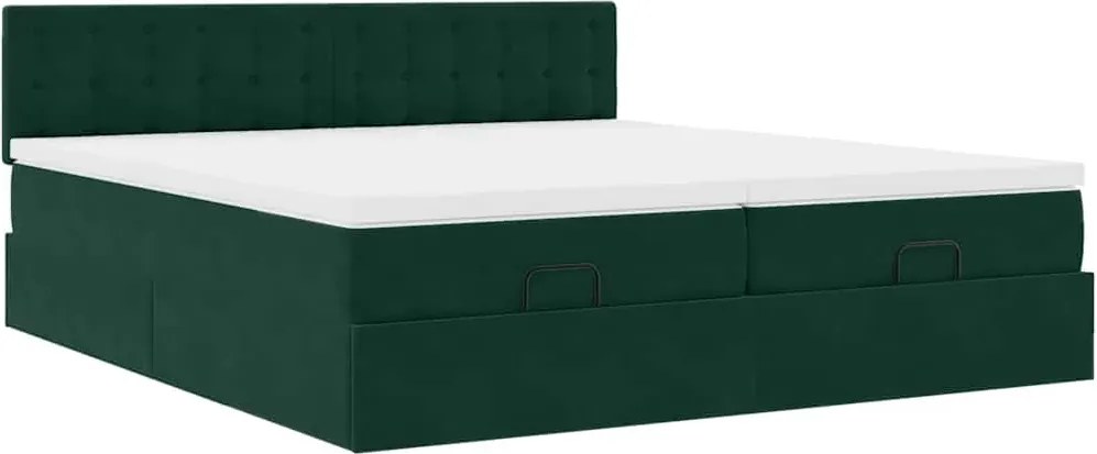 Osmanský rám postele s matrací tmavě zelená 200x200cm samet 3312119