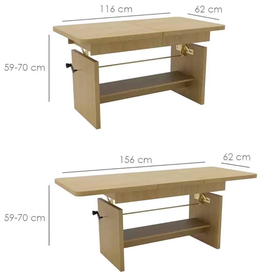 Konferenční stolek JANEK 2v1 | rozkládací 116-156 cm | hikora