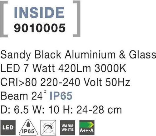 NV 9010005 Venkovní svítidlo s bodcem INSIDE černý hliník a sklo LED 7W 3000K 220-240V 24st. IP65 - NOVA LUCE
