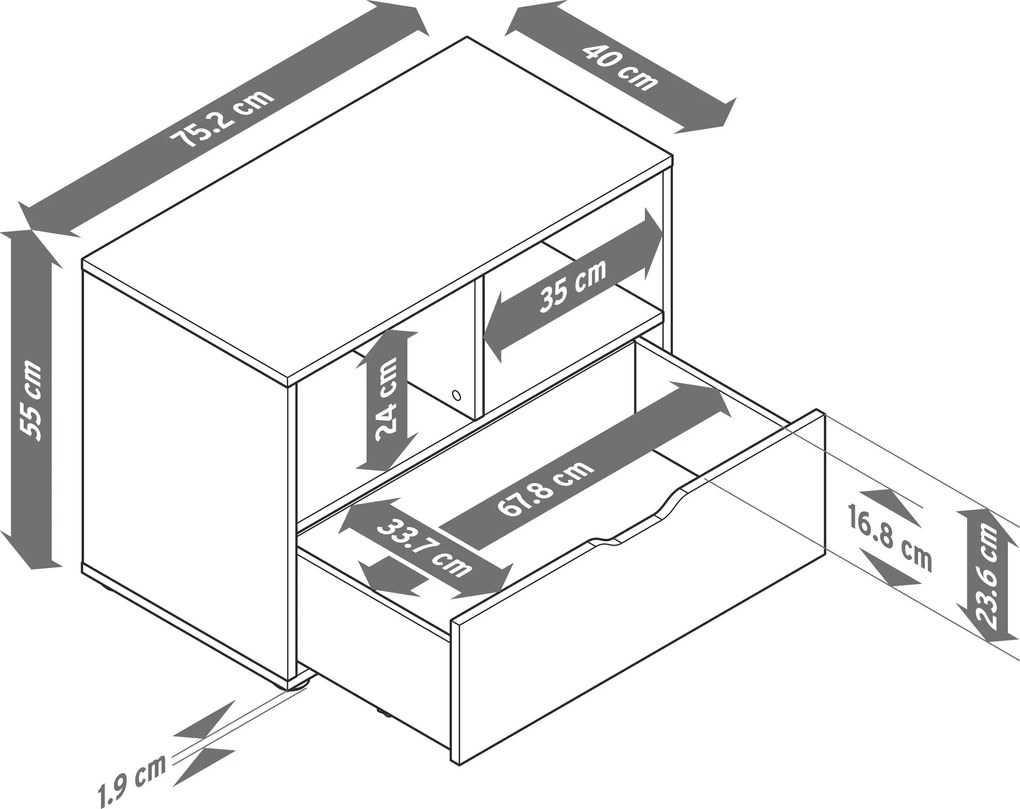 Tchibo - Nízká skříňka se zásuvkou - barva: bílá