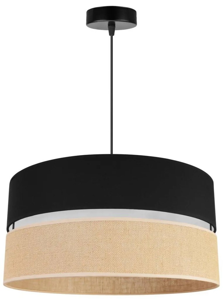 Závěsné svítidlo Juta, 1x jutové/černé textilní stínítko, (fi 45cm), b