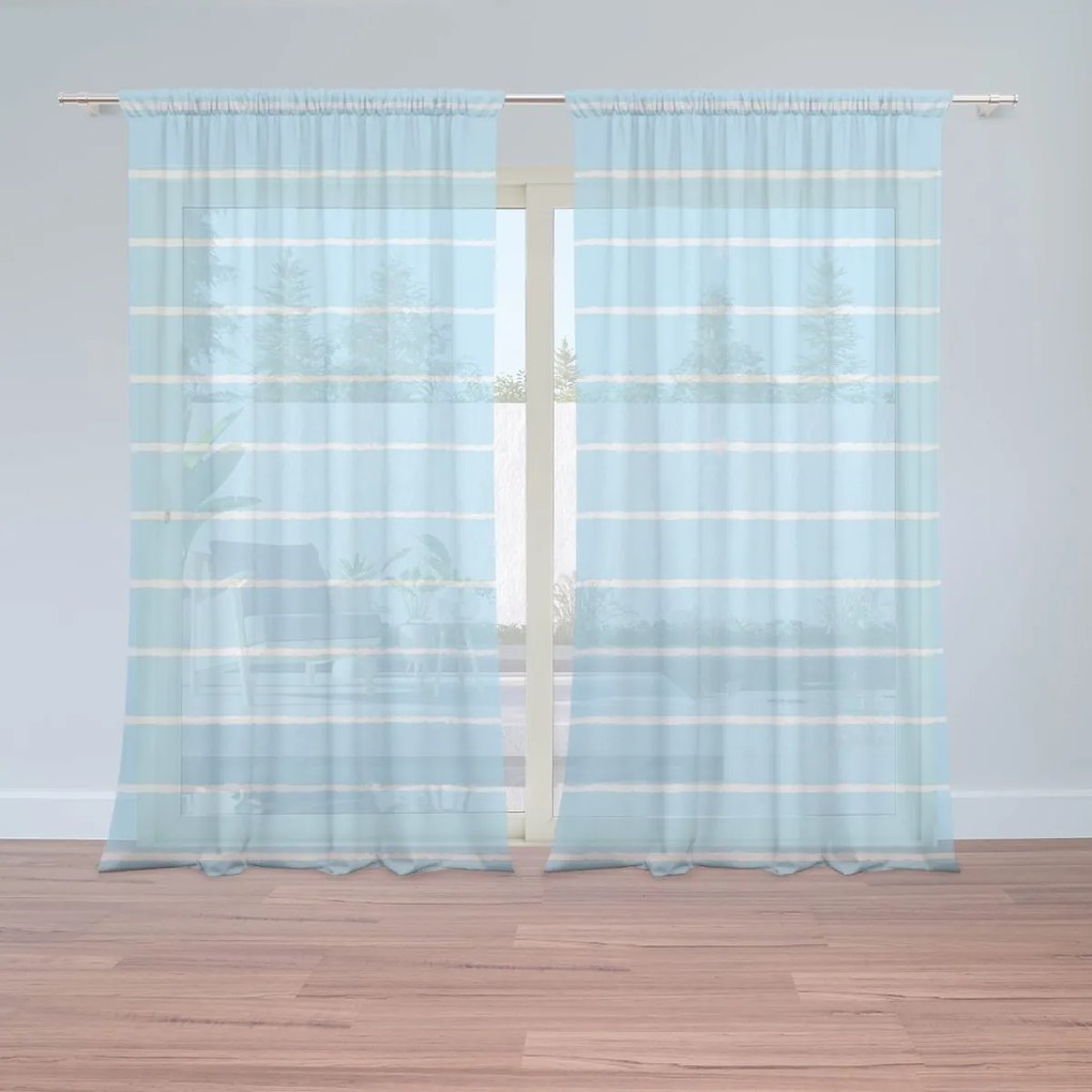 Sablio Záclony Bílé linky na modré: 2ks 150x250cm