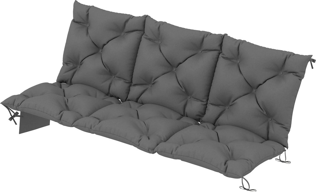 Outsunny polštář na lavici pro 3 osoby 150 x 100 x 10 cm — prošitý, voděodpudivý polyester, ochrana UPF 30+, popruhy a postranní kapsa — tmavě šedý |