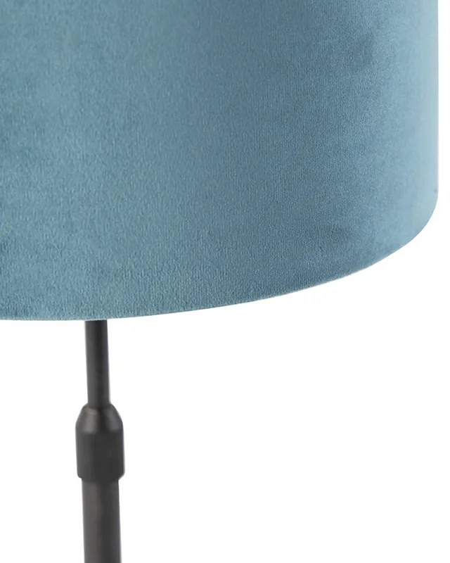 Stolní lampa černá s velurovým odstínem modrá se zlatem 25 cm - Parte