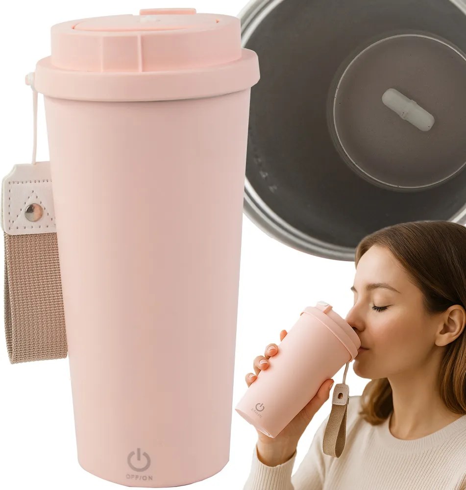 Verk Group Samomíchací hrnek 350 ml, ocelová termoska na studené i horké nápoje, s usb kabelem