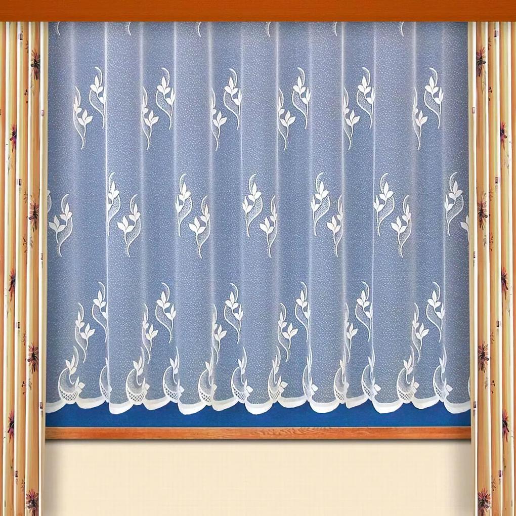 Českomoravská textilní žakárová záclona V039 listy, bílá, výška 160cm (v metráži)