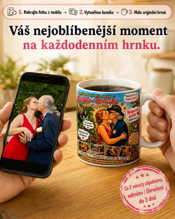 Personalizovaný hrnek z vlastní fotky pro partnery – 3D ilustrace