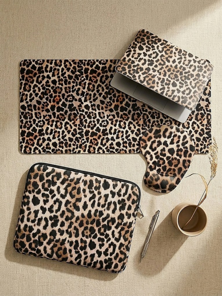 Sinsay - Samolepka na notebook s leopardím vzorem - hnědá