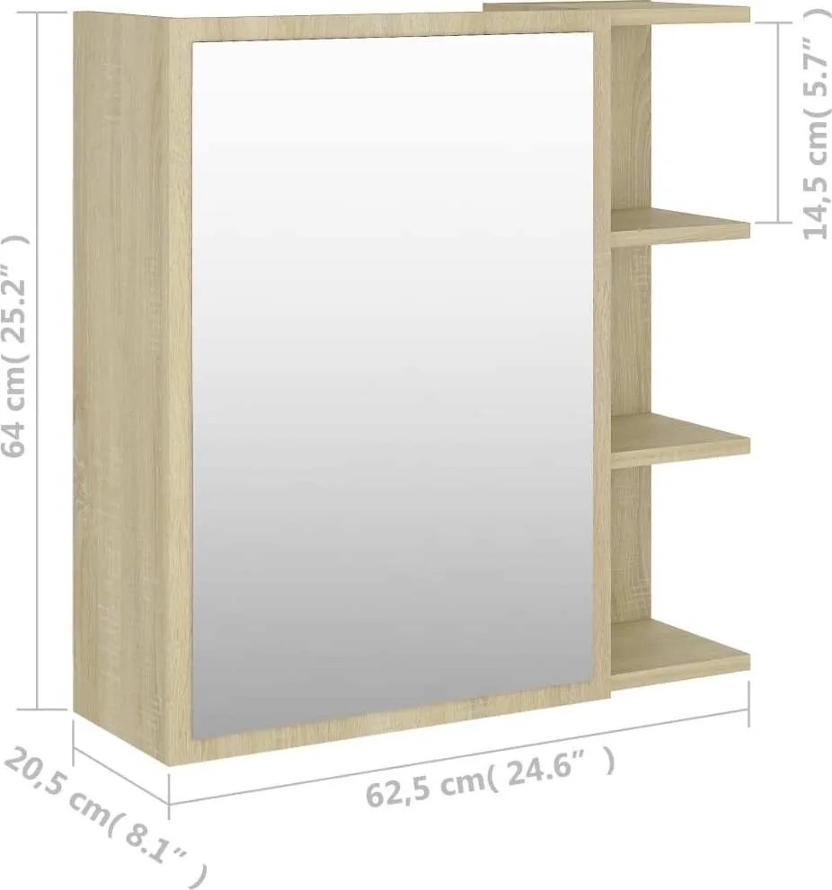 vidaXL Zrcadlová skříňka 62,5x20,5x64 cm dřevotříska [803311] Barva: bílá s vysokým leskem