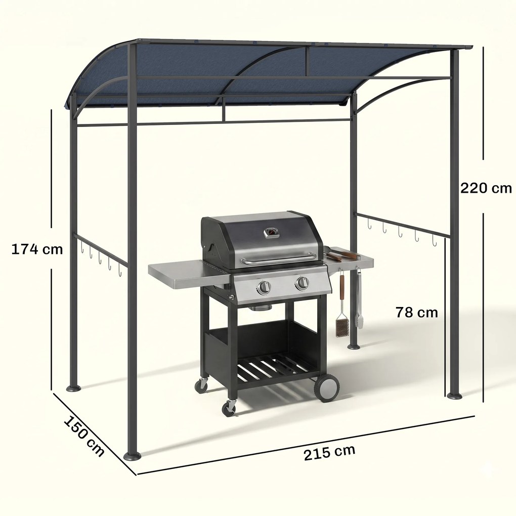 Grilovací pavilon Outsunny 215 x 150 x 220 cm, voděodolný zahradní pavilon s klenutou střechou, zahradní altán s háčky, grilovací pavilon, zahradní s…