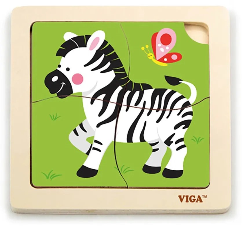 Dřevěné puzzle pro nejmenší Viga 4 ks Zebra
