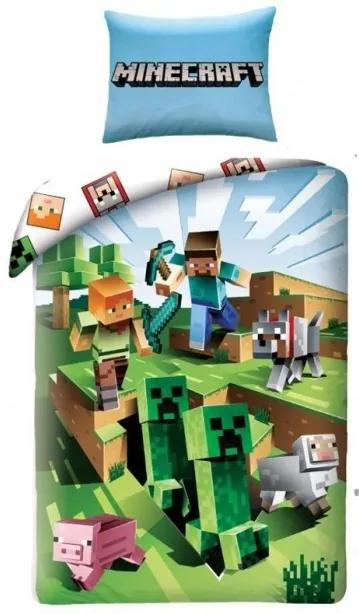 HALANTEX - Bavlněné / dětské ložní povlečení Minecraft - MNC hra / 140 x 200 cm + 70 x 90 cm