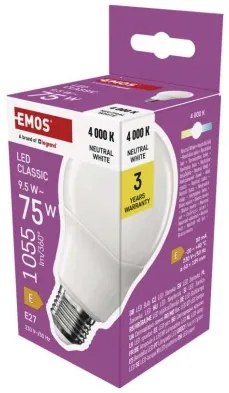 Emos lighting LED žárovka Classic A60 / E27 / 9,5 W (75 W) / 1055 lm / neutrální bílá 1525733473