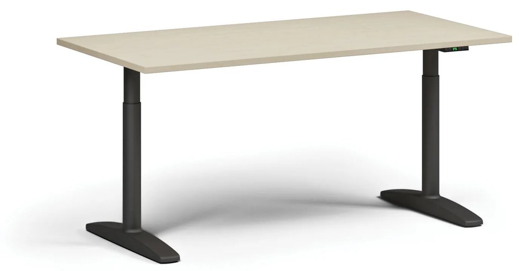 Výškově nastavitelný stůl OBOL, elektrický, 675-1325 mm, deska 1600x800 mm, černá zaoblená podnož, buk