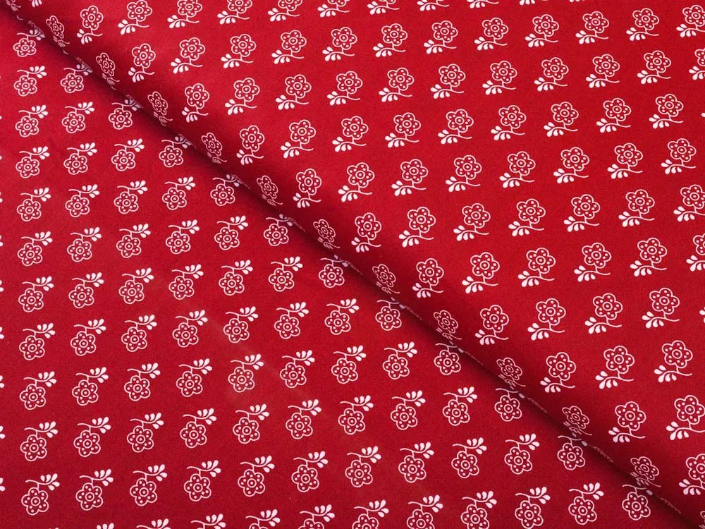 Biante Bavlněný běhoun na stůl Sandra SA-355 Bílé květy na červeném 35x160 cm
