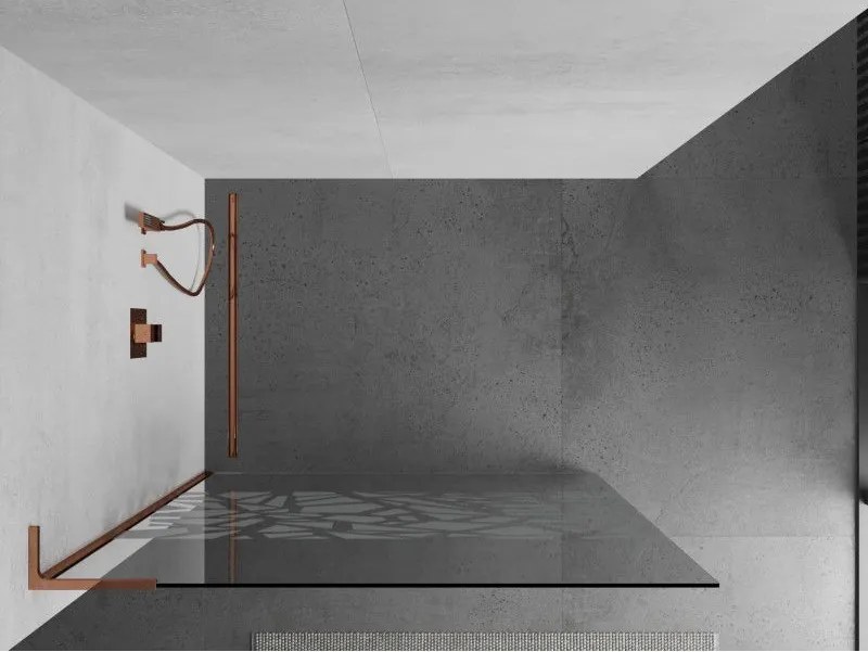 Mexen Kioto L, sprchová zástěna Walk-In 100 x 200 cm, 8mm čiré sklo bílý vzor, ​​růžové zlato profil, 800-100-103-60-85