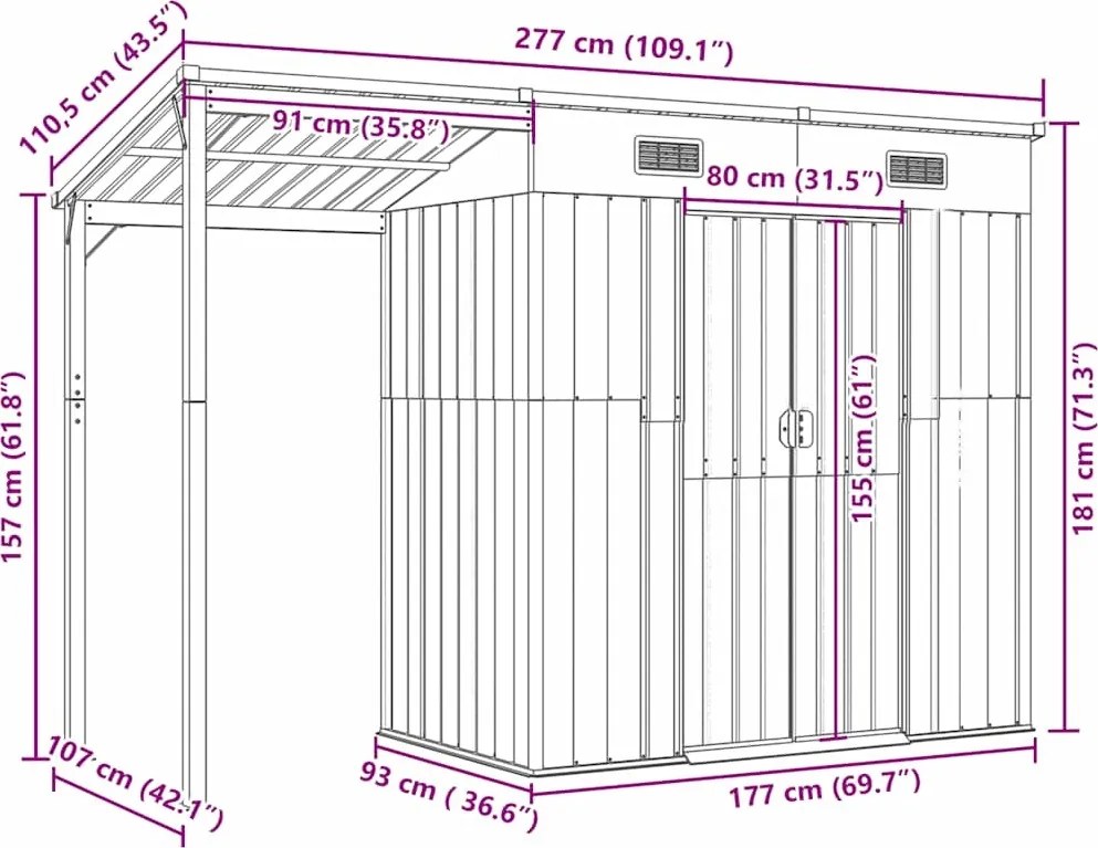 vidaXL Zahradní kůlna s prodlouženou střechou 277x107x181 cm [364524] Barva: Hnědá