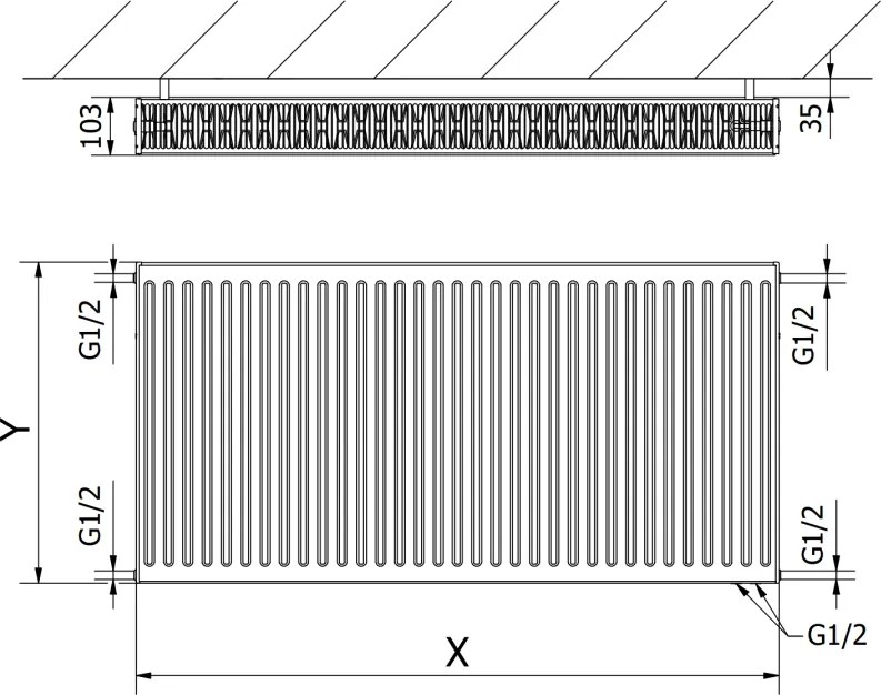 Mexen CV22, panelový radiátor 600 x 900 mm, spodní připojení, 1487 W, černá, W622-060-090-70