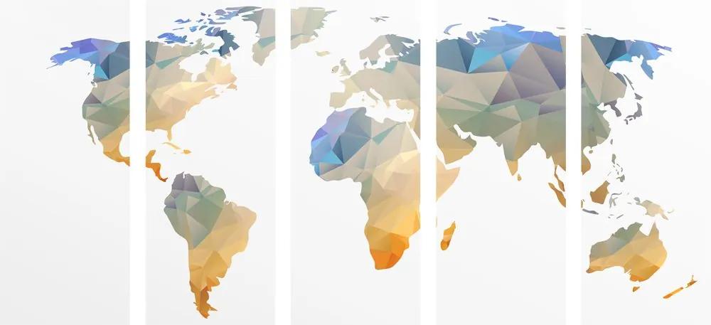 5-dílný obraz polygonální mapa světa