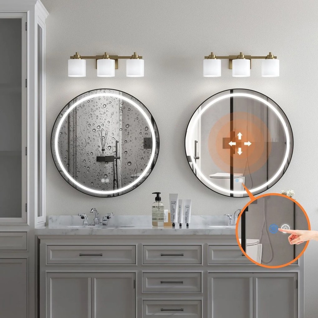 Rea Zrcadlo ⌀80 cm s vyhříváním a regulovatelným LED osvětlením , černé